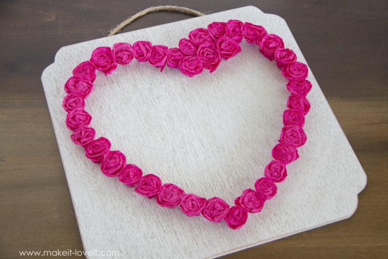 DIY Crepe Paper Rose Heart...inexpensive Valentine decor (or any time ...